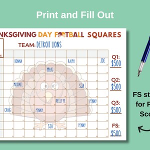 Thanksgiving Football Squares Template: Printable Fundraiser Game (PDF ...