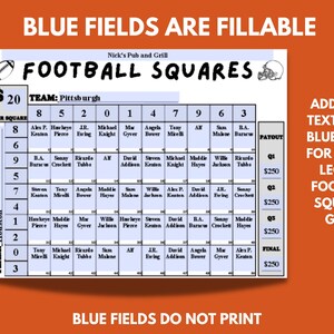 50 Football Squares Template: Editable Fundraiser Board (printable PDF ...