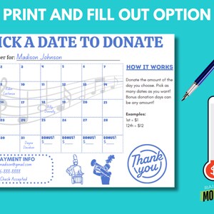 Marching Band Fundraiser Calendar, Custom Donate Dates, Editable PDF ...