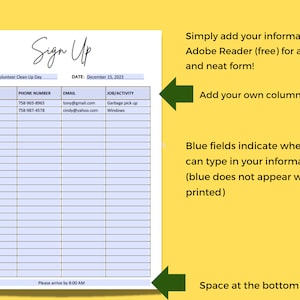 Editable Sign up Sheet Template - Editable PDF Form, Easy to Edit - Etsy