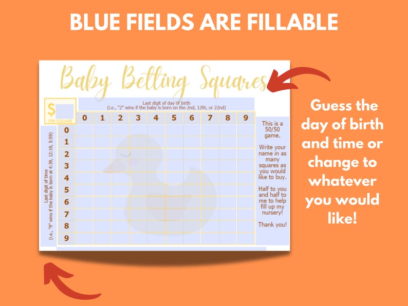 Fun Baby Betting Squares Game | Customize Your Own | Duck Theme Shower ...