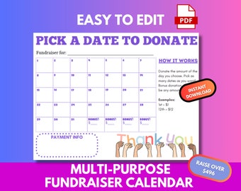 Camping Pick a Date to Donate Calendar: School Fundraiser (digital ...