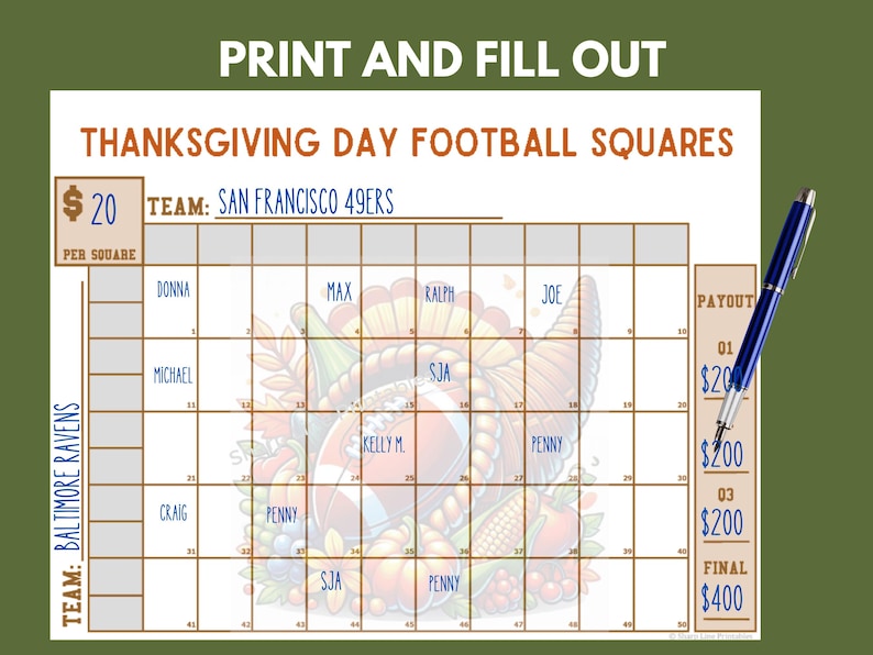 Thanksgiving Football Squares BUNDLE | Get All 3 Printable Football ...