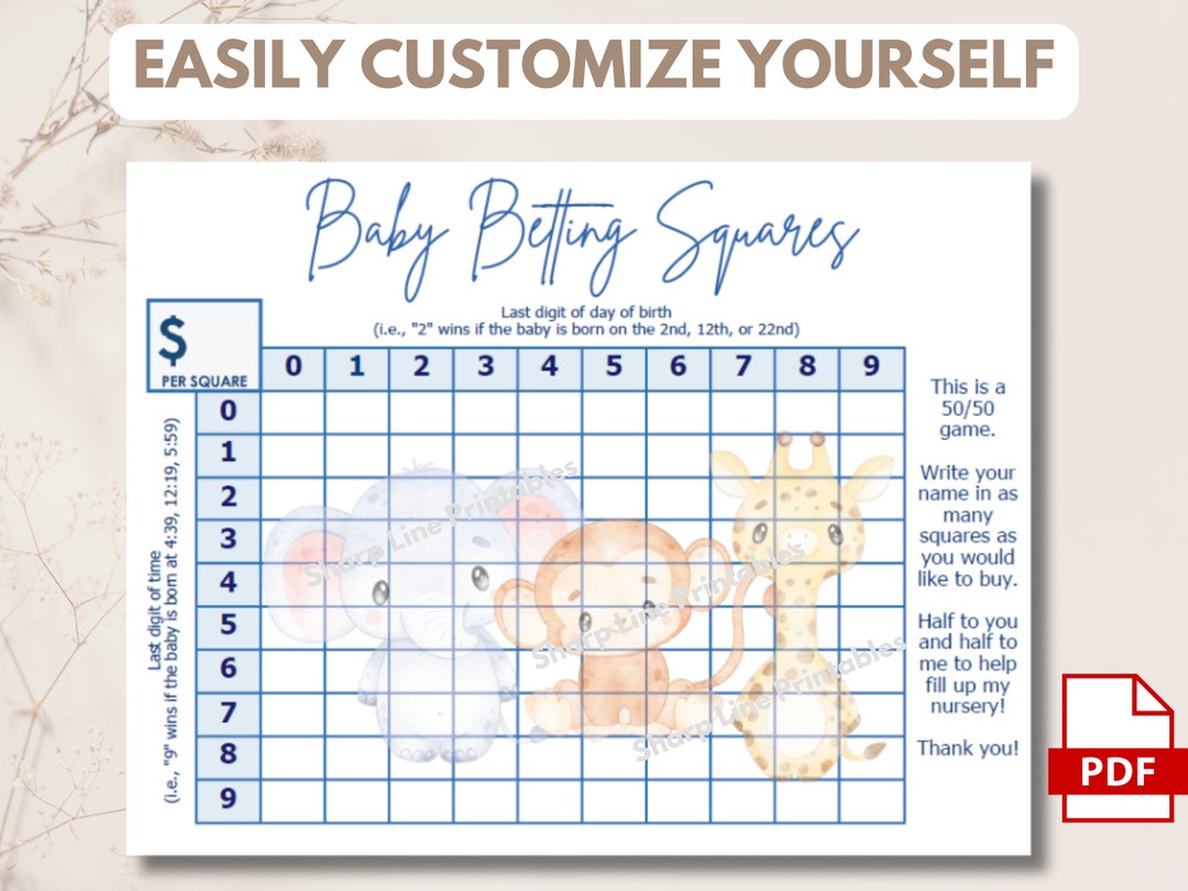 Blue Baby Animals Baby Betting Squares Editable Baby Shower Game ...