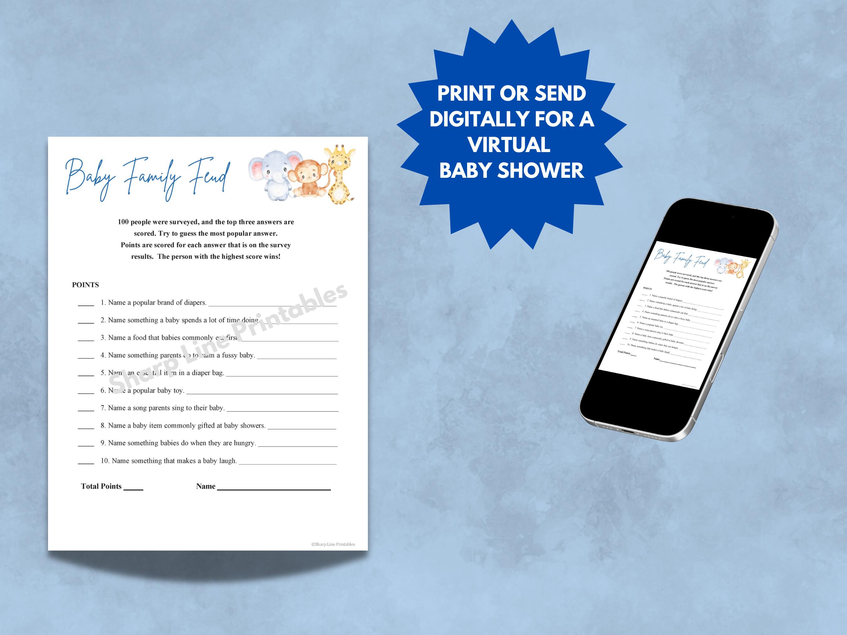 Blue Baby Animal Family Feud Game: Printable Baby Shower Activity (PDF ...