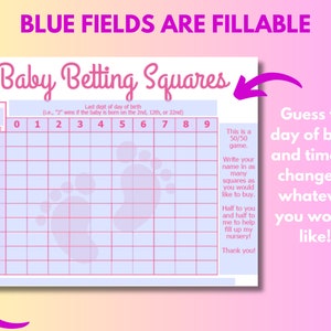 Girl Baby Shower Pink Footprints Guessing Game, Baby Betting Squares ...