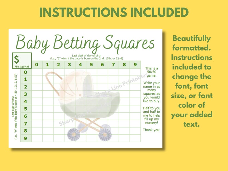 Baby Shower Game Betting Squares Editable Baby Shower Game Printable ...