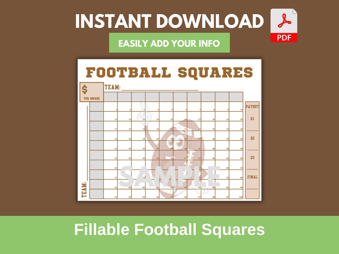 Editable Football Squares Template Printable Editable PDF Football ...