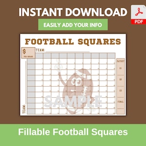 Editable Football Squares Template Printable Editable PDF Football ...