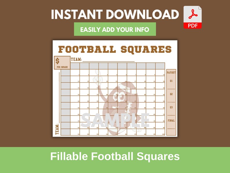 Editable Football Squares Template Printable Editable PDF Football ...