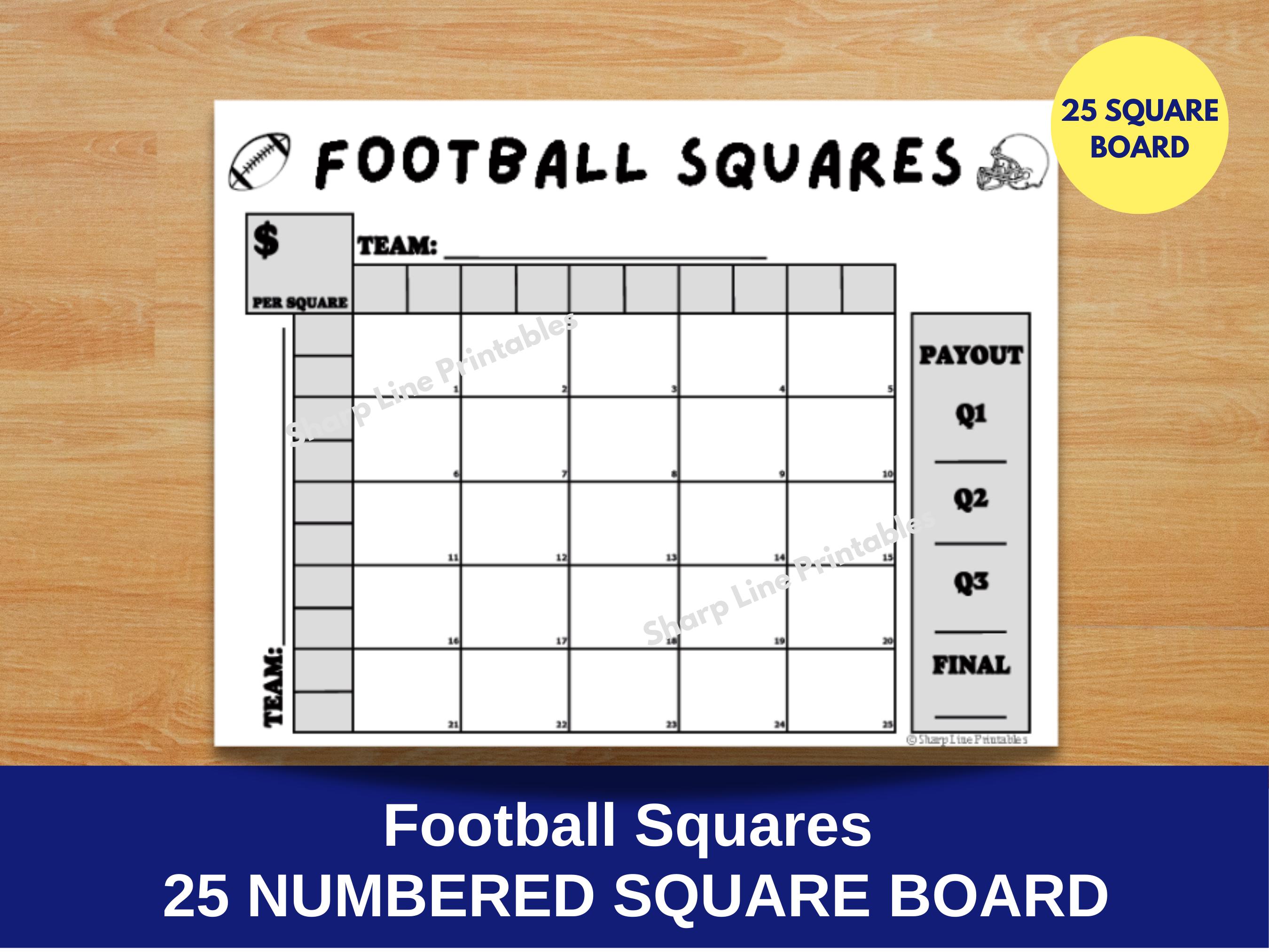 25 Football Squares Game Printable PDF | 25 Numbered Squares | Football ...