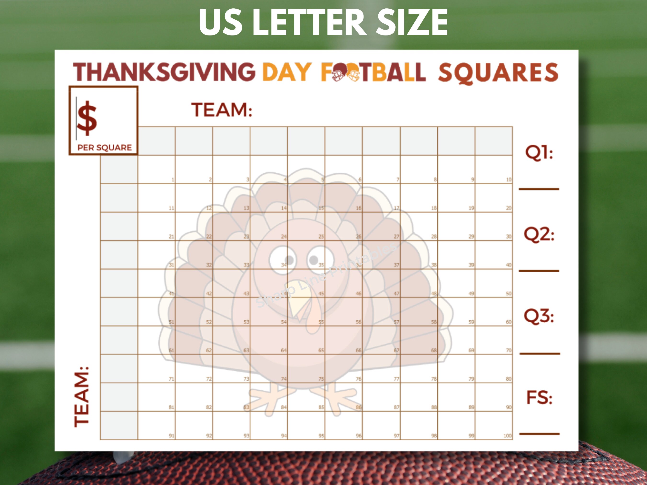 Thanksgiving Football Squares Template: Editable Printable (PDF) - Etsy