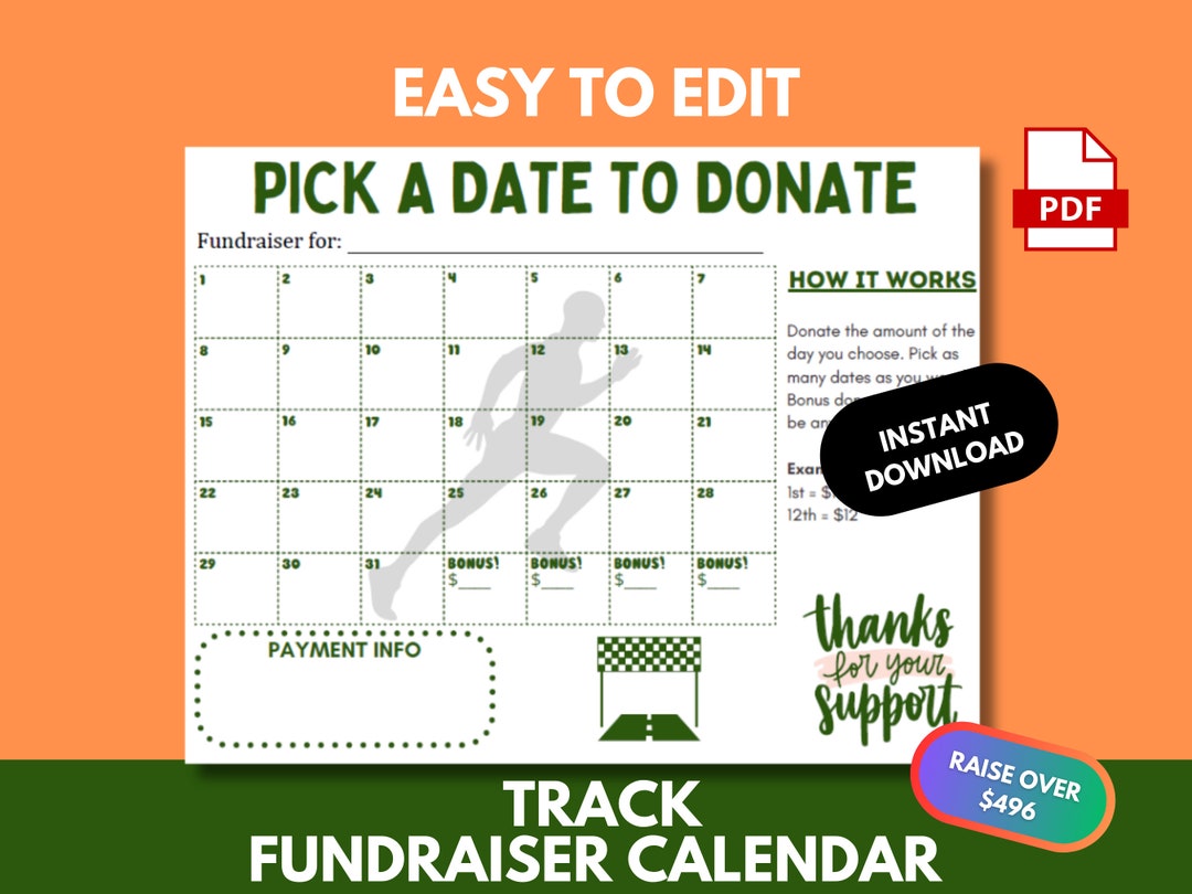 Track and Field Fundraiser Calendar, Track Pick a Date to Donate ...