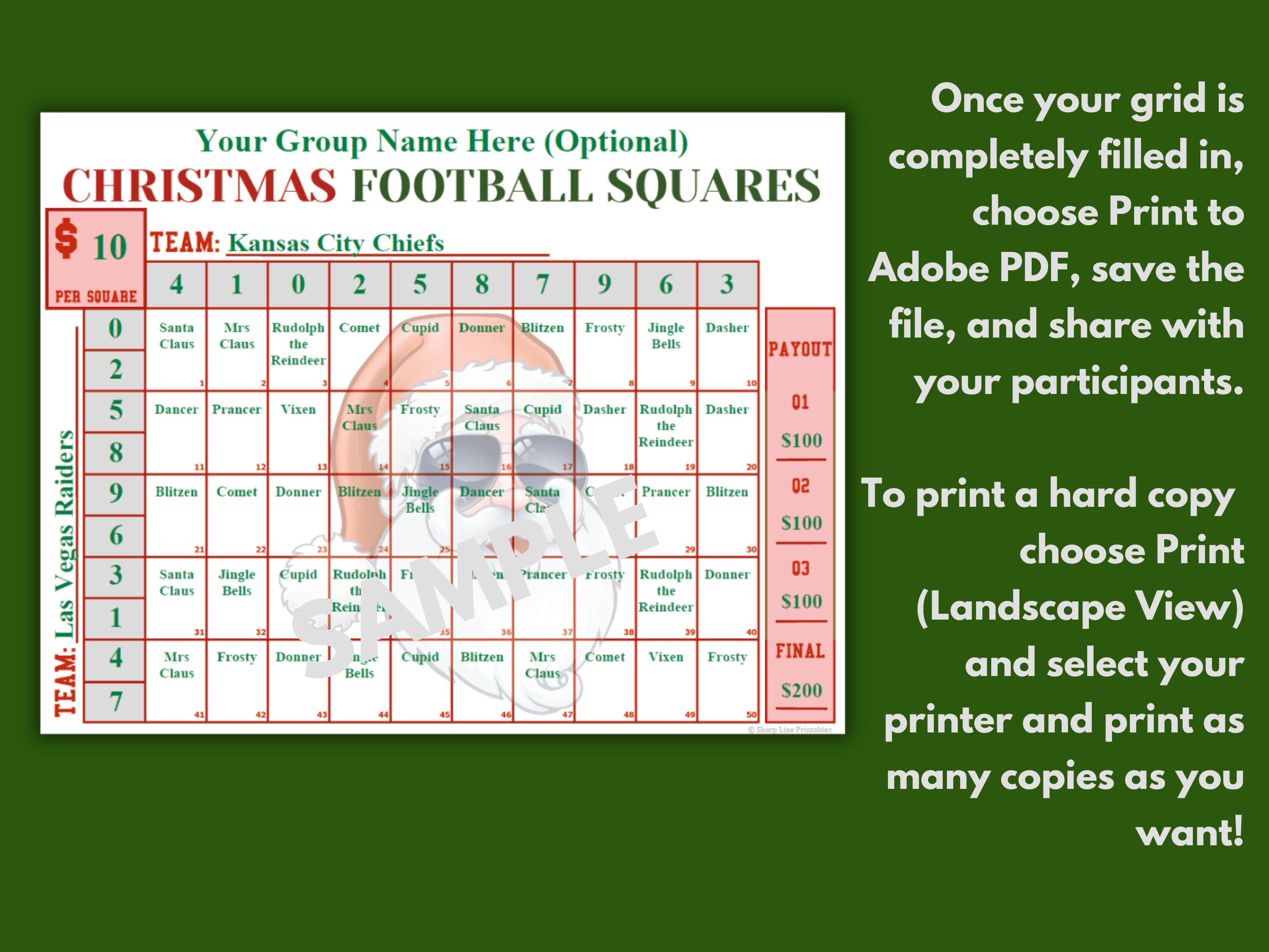 50 Football Squares Template Printable Editable PDF Christmas Football ...