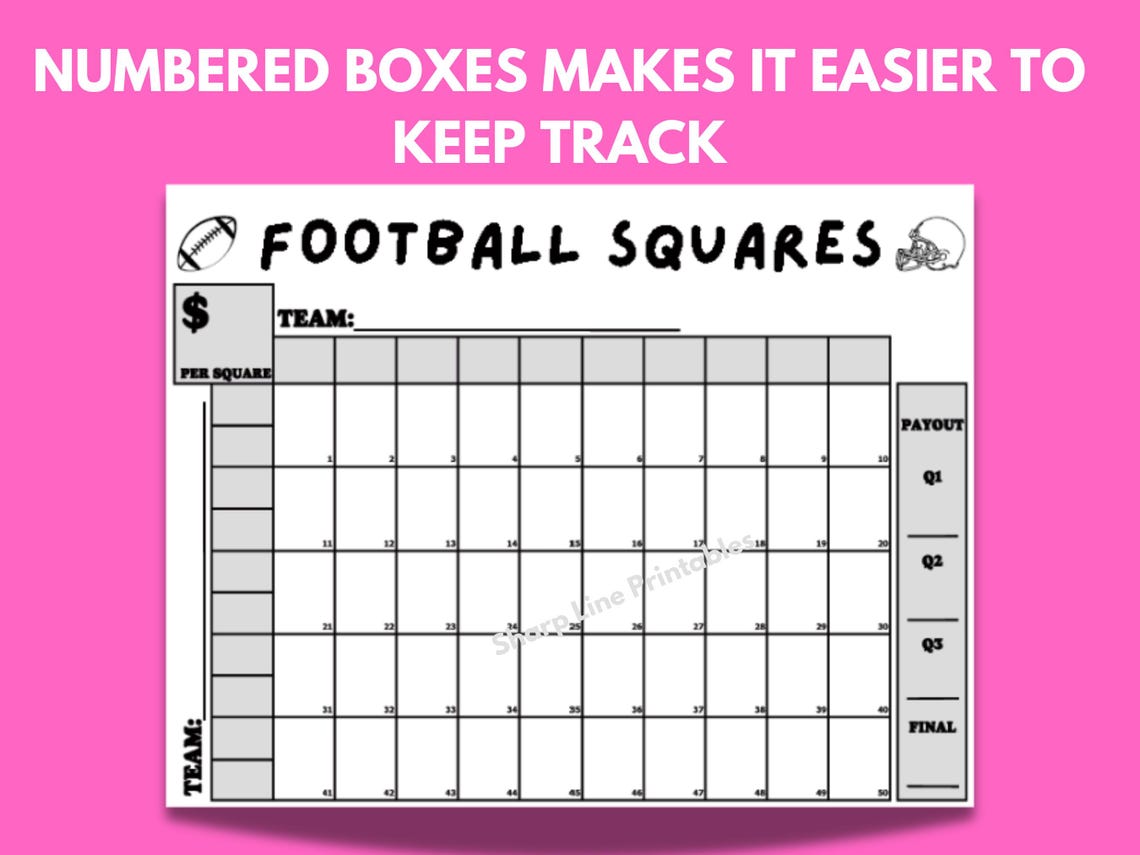 50 Square Football Pool Template: Fundraiser Game (printable PDF) - Etsy