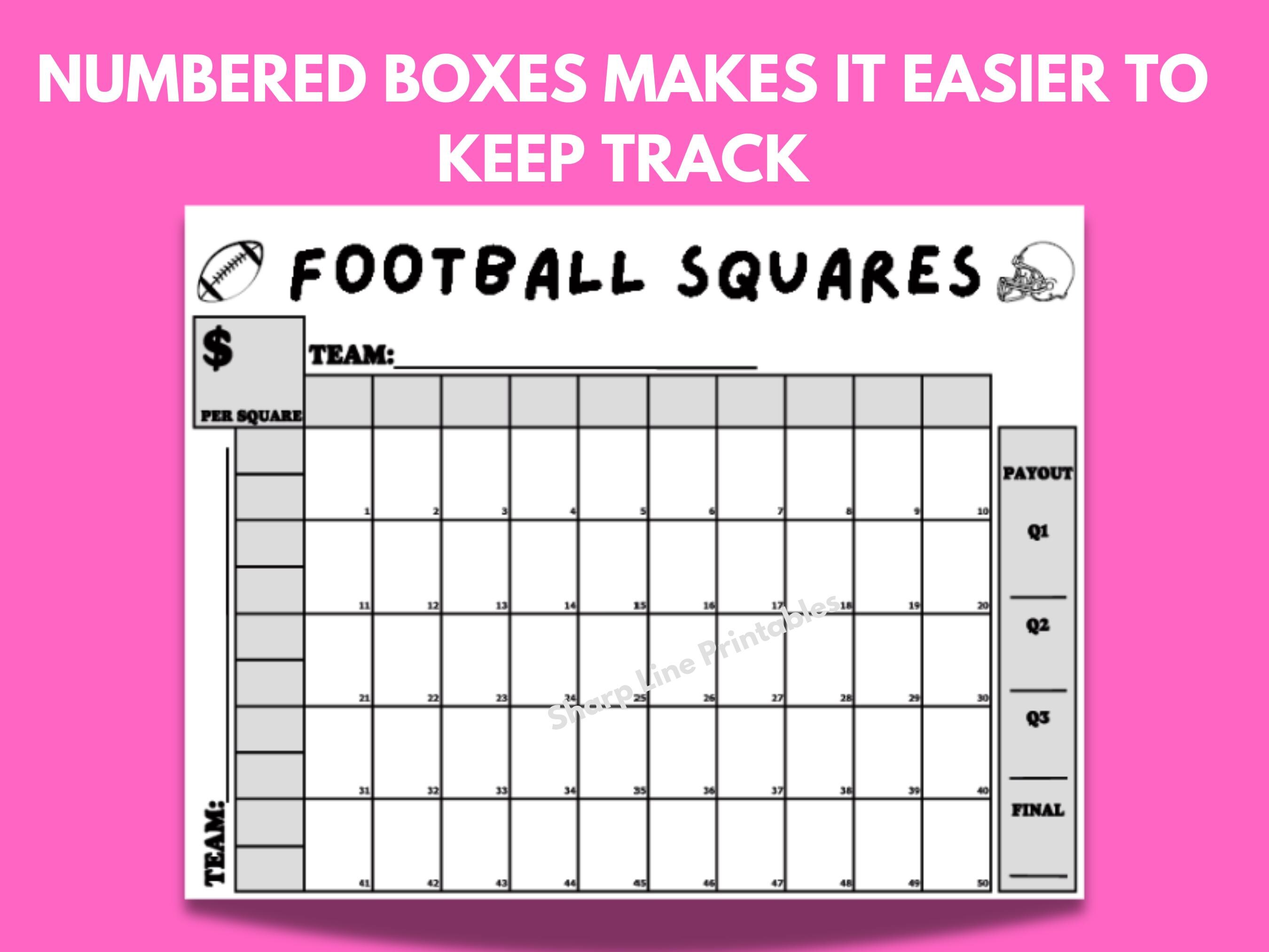 50 Square Football Pool Template: Fundraiser Game (printable PDF) - Etsy