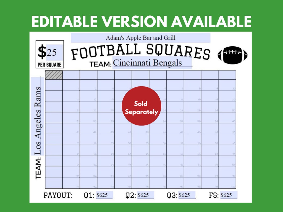 Printable Football Squares Template Football Fundraiser Football Square ...