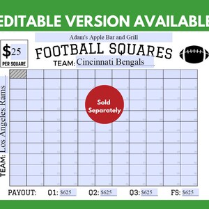 Printable Football Squares Template: Super Bowl Game (PDF) - Etsy