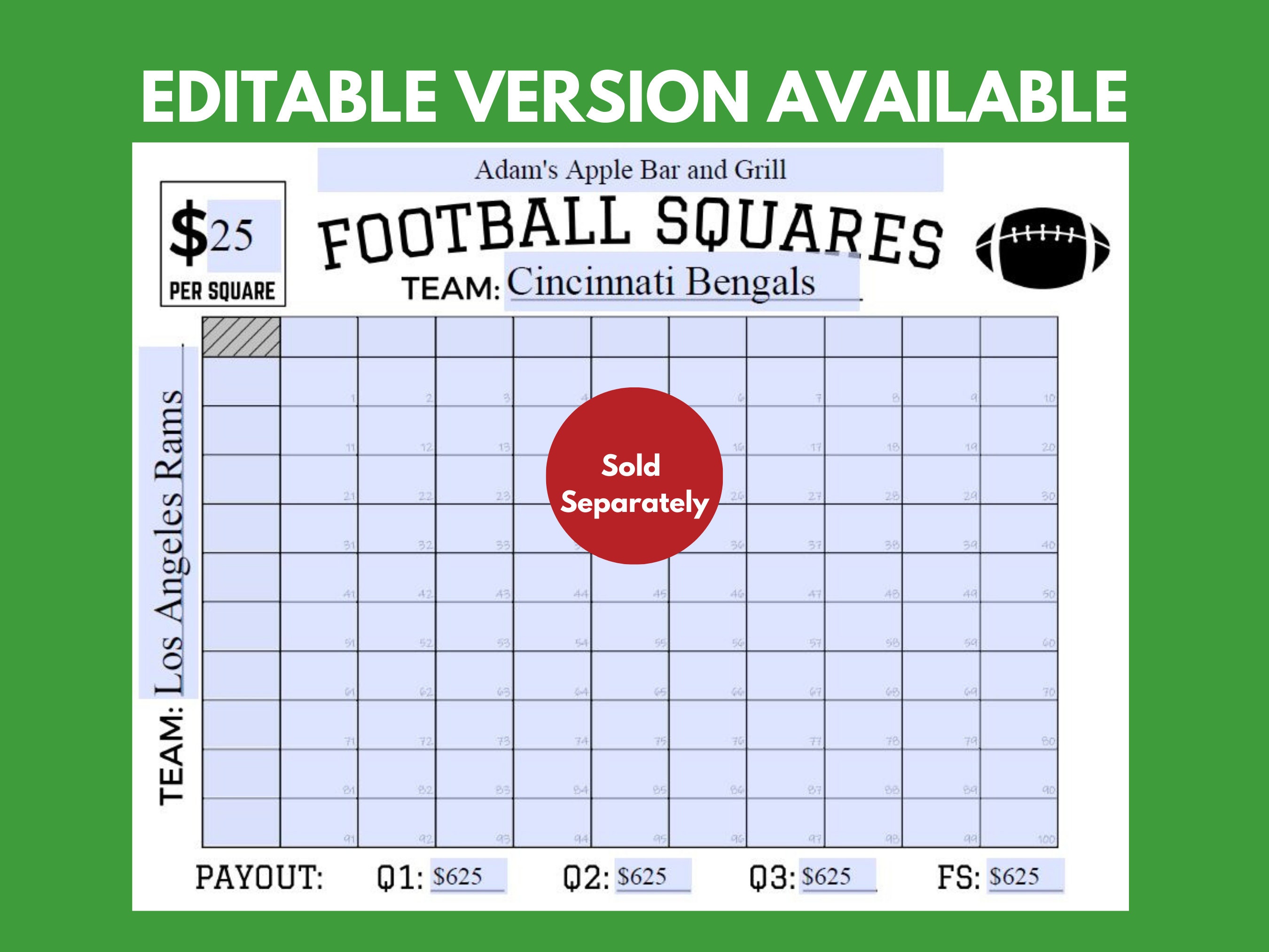 Printable Football Squares Template: Super Bowl Game (PDF) - Etsy