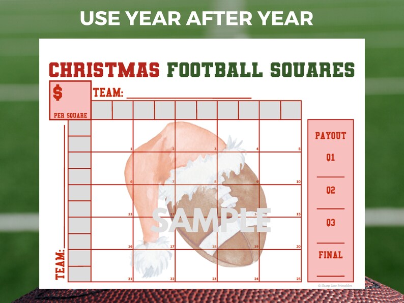 Christmas Football Squares Template: 25 Square Grid (PDF Printable) - Etsy