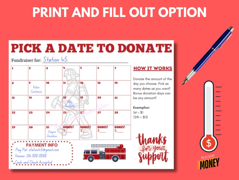 Firefighter Fundraiser Calendar, Pick a Date to Donate Fire Department ...
