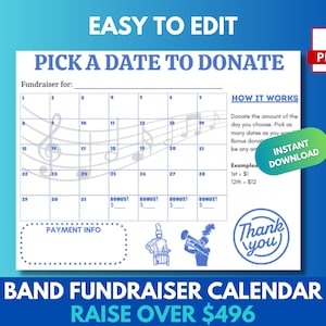 Marching Band Fundraiser Calendar, Custom Donate Dates, Editable PDF ...