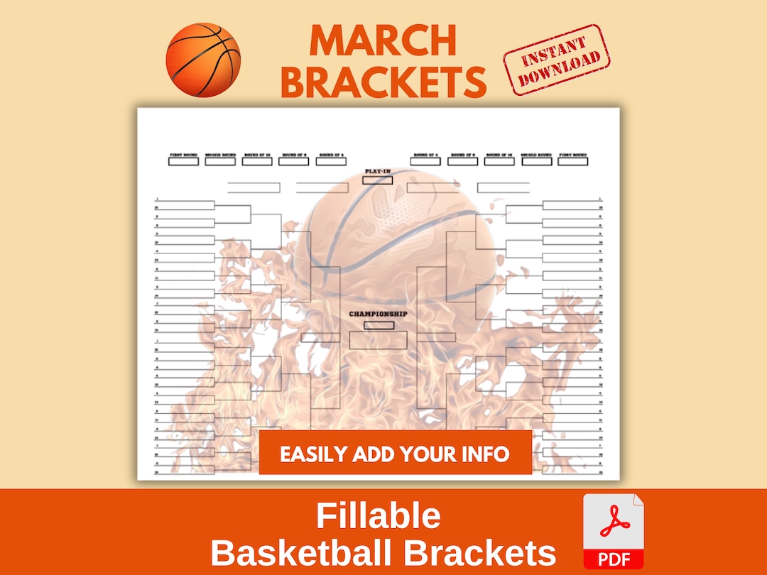 Printable March Madness Template NCAA Basketball Bracket Editable PDF ...