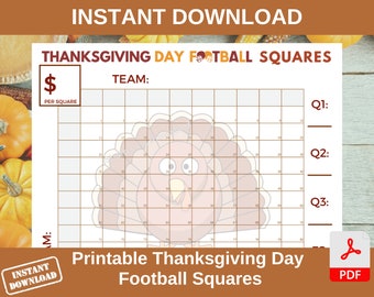 Editable Thanksgiving Day 50 Squares Game Football (Instant Download ...