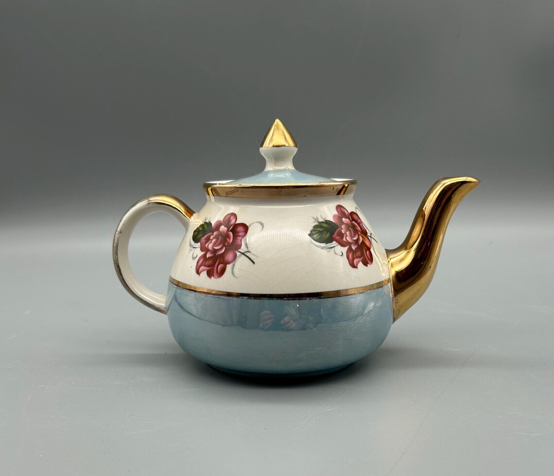 Vintage Gibsons Staffordshire Mini Teapot – Hand-painted Floral, Gold ...