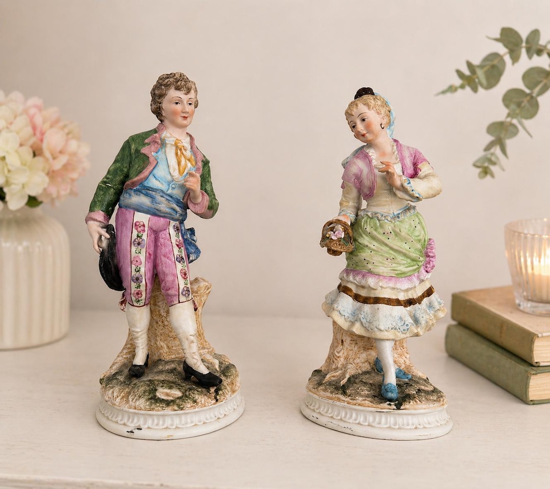 Vintage Lefton Figurines Set – Colonial Couple – Hand Painted Porcelain ...