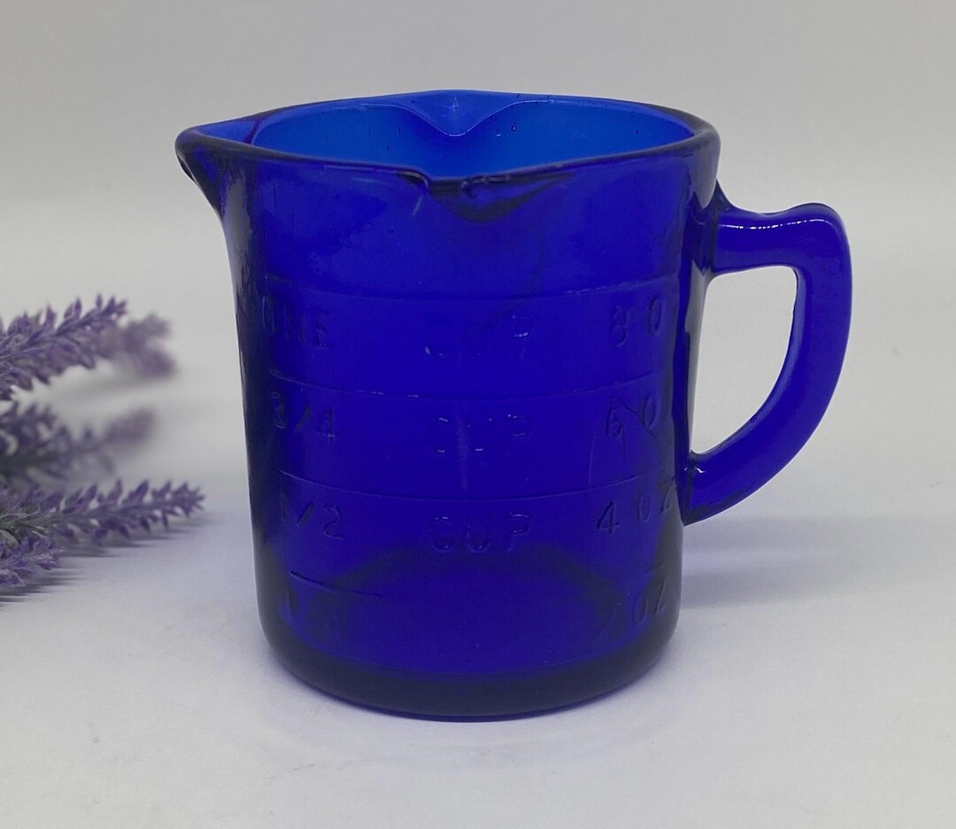 Vintage Cobalt Blue Glass Measuring Cup W/ Three Spouts and Markers - Etsy