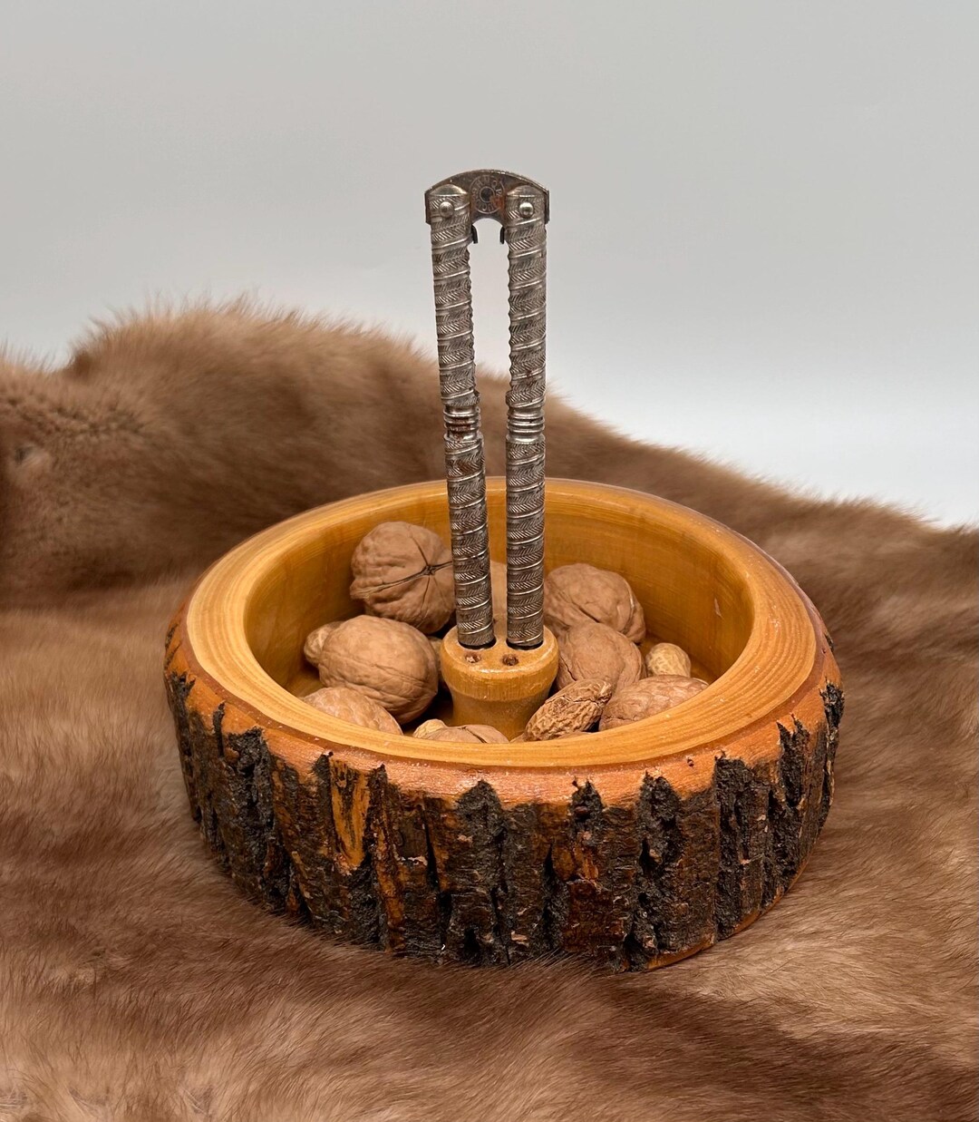 Rustic Wooden Nut Bowl With Nutcracker, Hand Carved Serving Bowl - Etsy