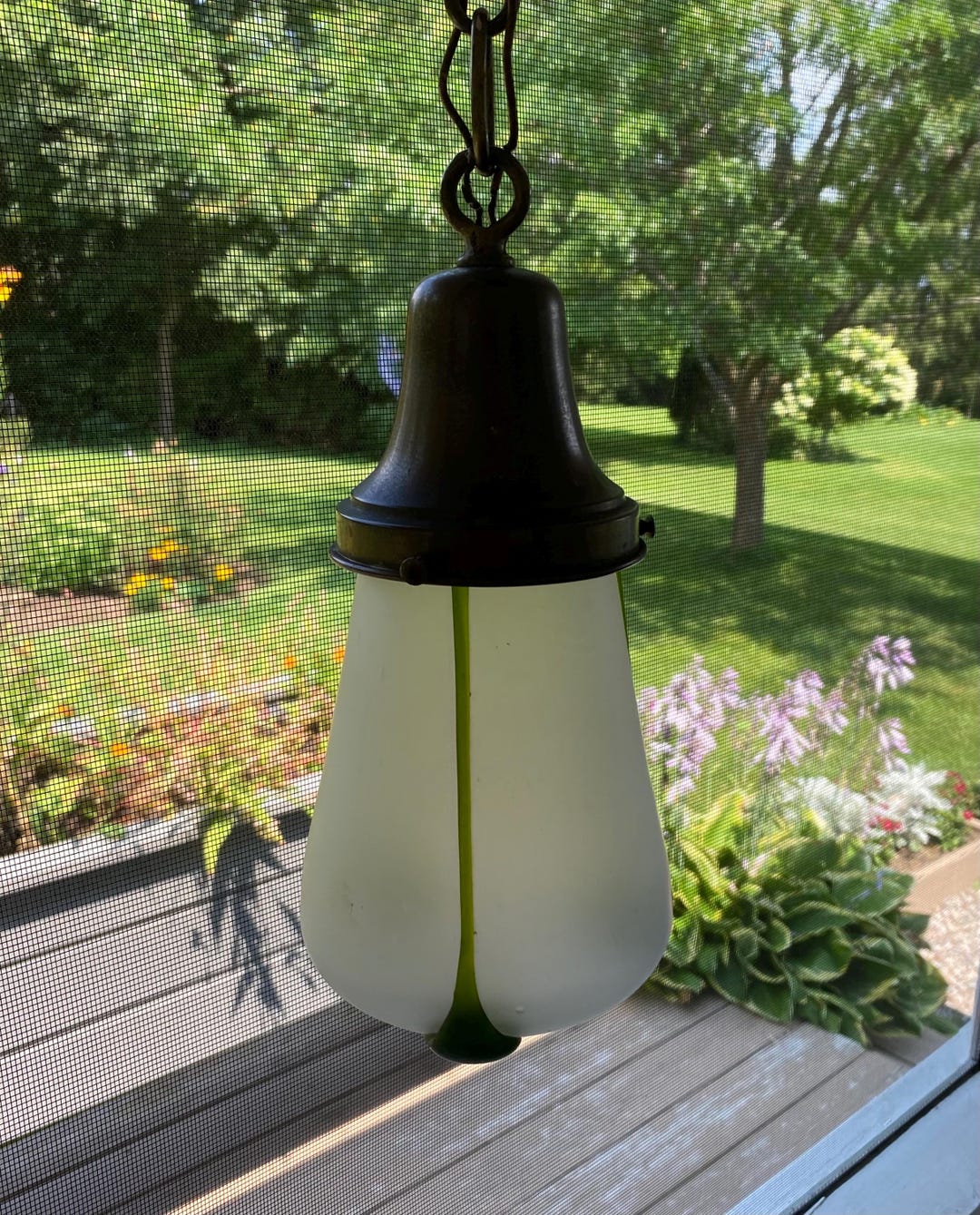 Vintage Frosted Glass/green Drip Pendant Light Fixture Teardrop Style ...