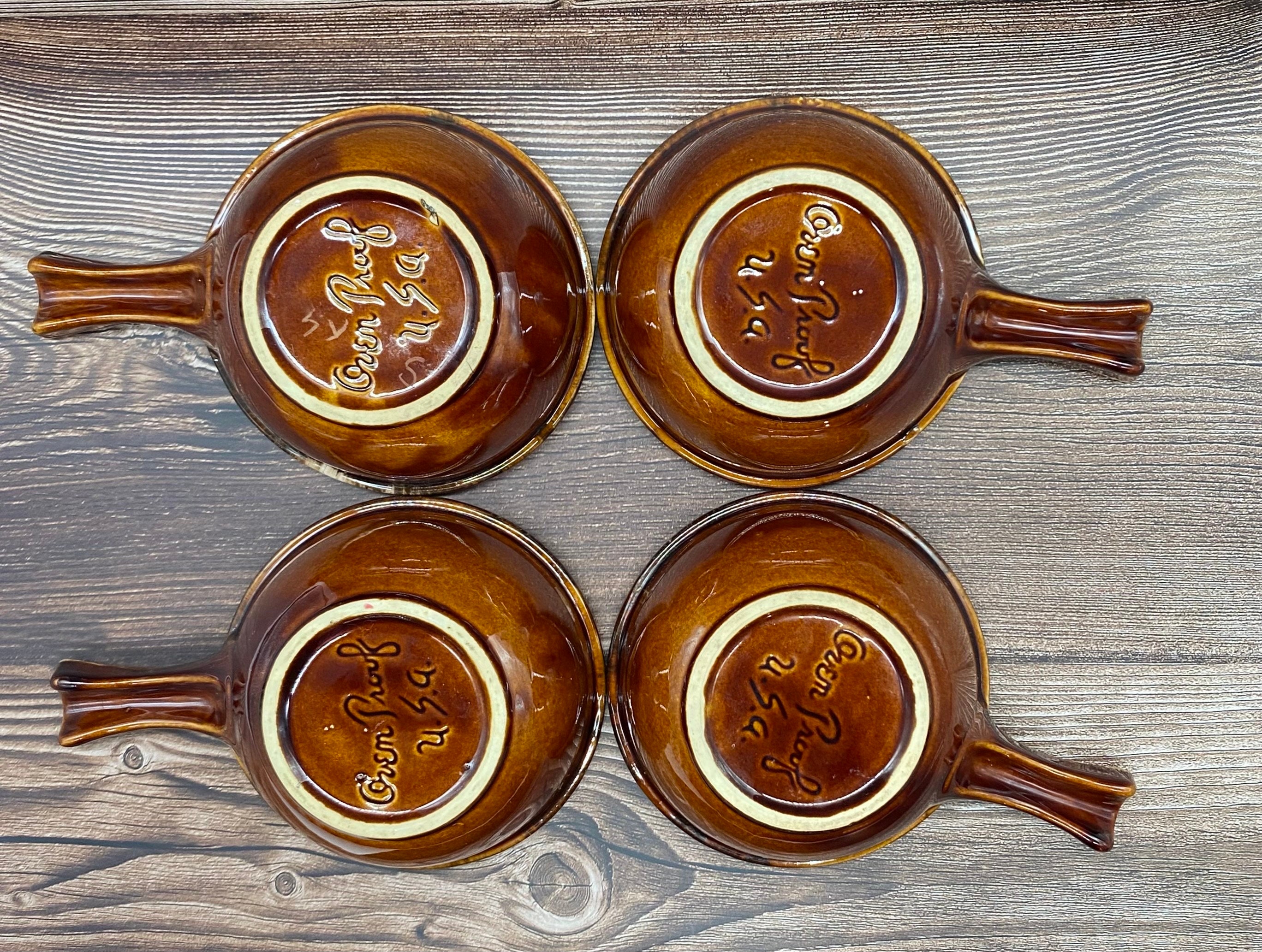 Vintage Hull Pottery Oven Proof Soup/chili/bean Bowls Brown Drip Glaze ...