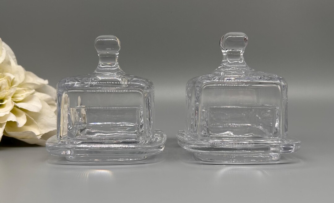Vintage Square Glass Covered Dishes, Mini Butter Dishes or Condiment Servers Set of Two - Etsy