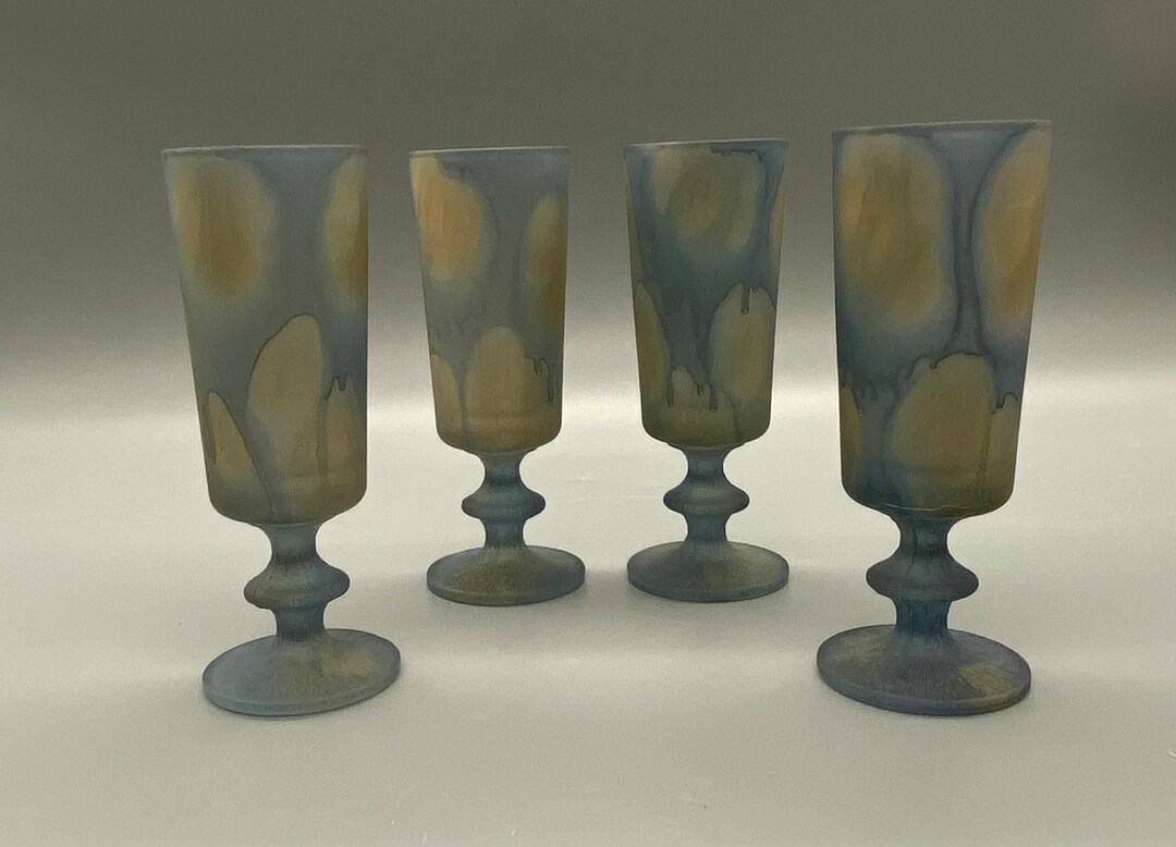 Vintage Rueven Art Glass Nouveau Hand Painted Shot Glasses Set of 4 ...
