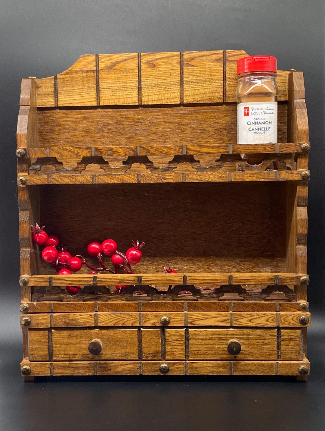 Vintage Wood Spice Rack W/ Drawers Wall Mounted 2 Shelves MCM - Etsy