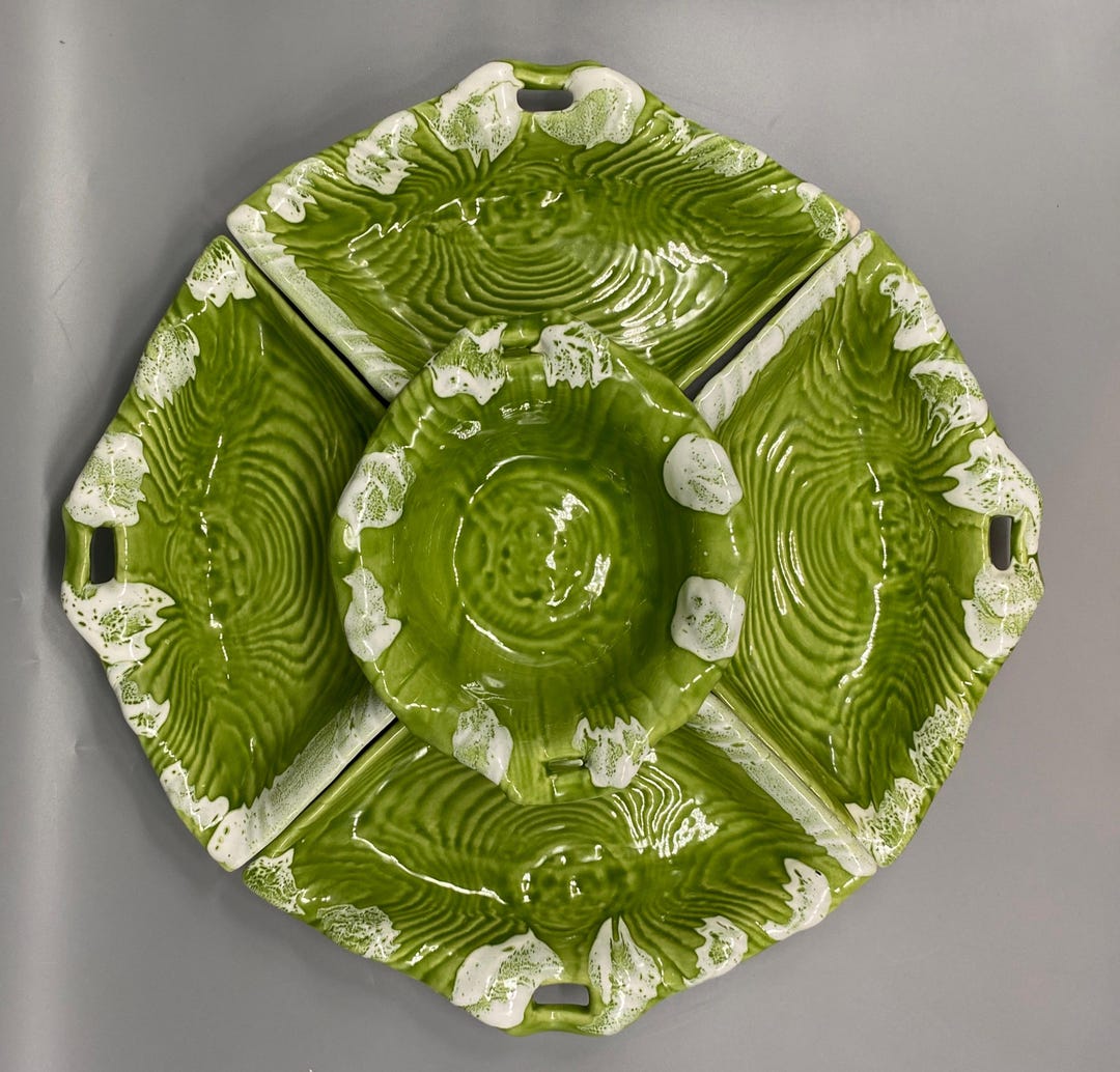 Vintage California Pottery USA Snack Dish and Bowl Set B412 Green/white 1970s - Etsy