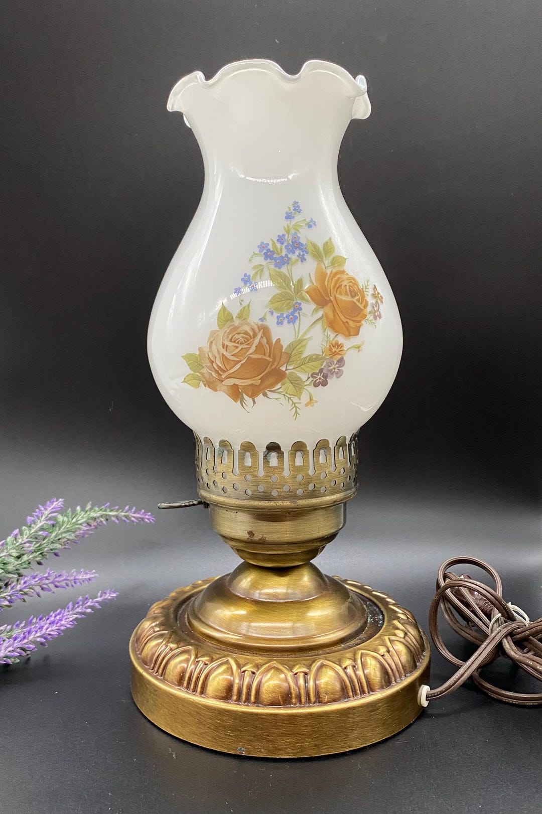 Vintage Heyco Hurricane Table Lamp - Floral Design - Mid Century - Etsy