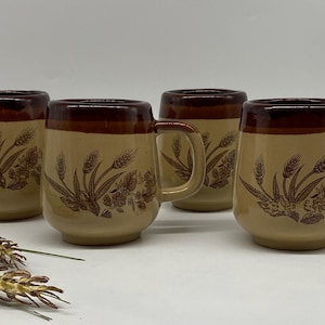 Vintage Beige/brown Glazed Pottery Wheat Mugs - Small Sized Mugs ...