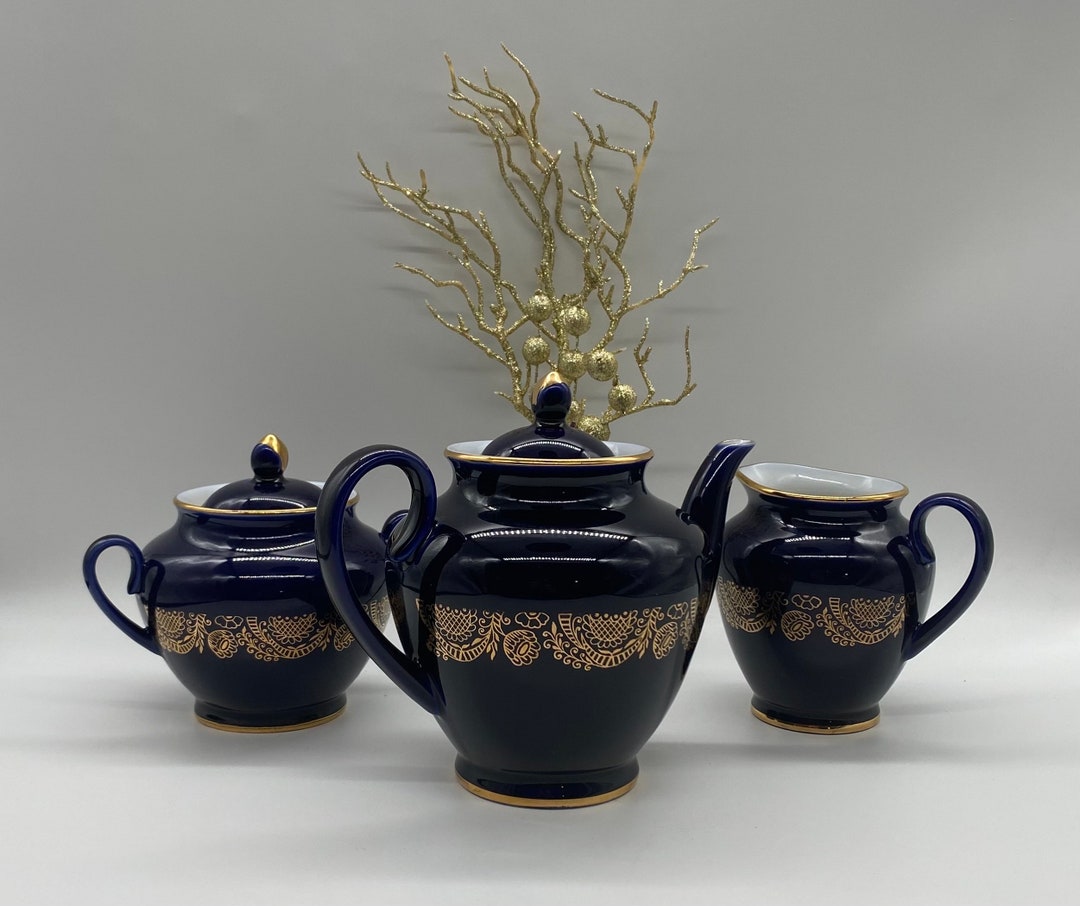 Vintage Lomonosov Imperial Porcelain Factory Cobalt Blue golden Frieze ...