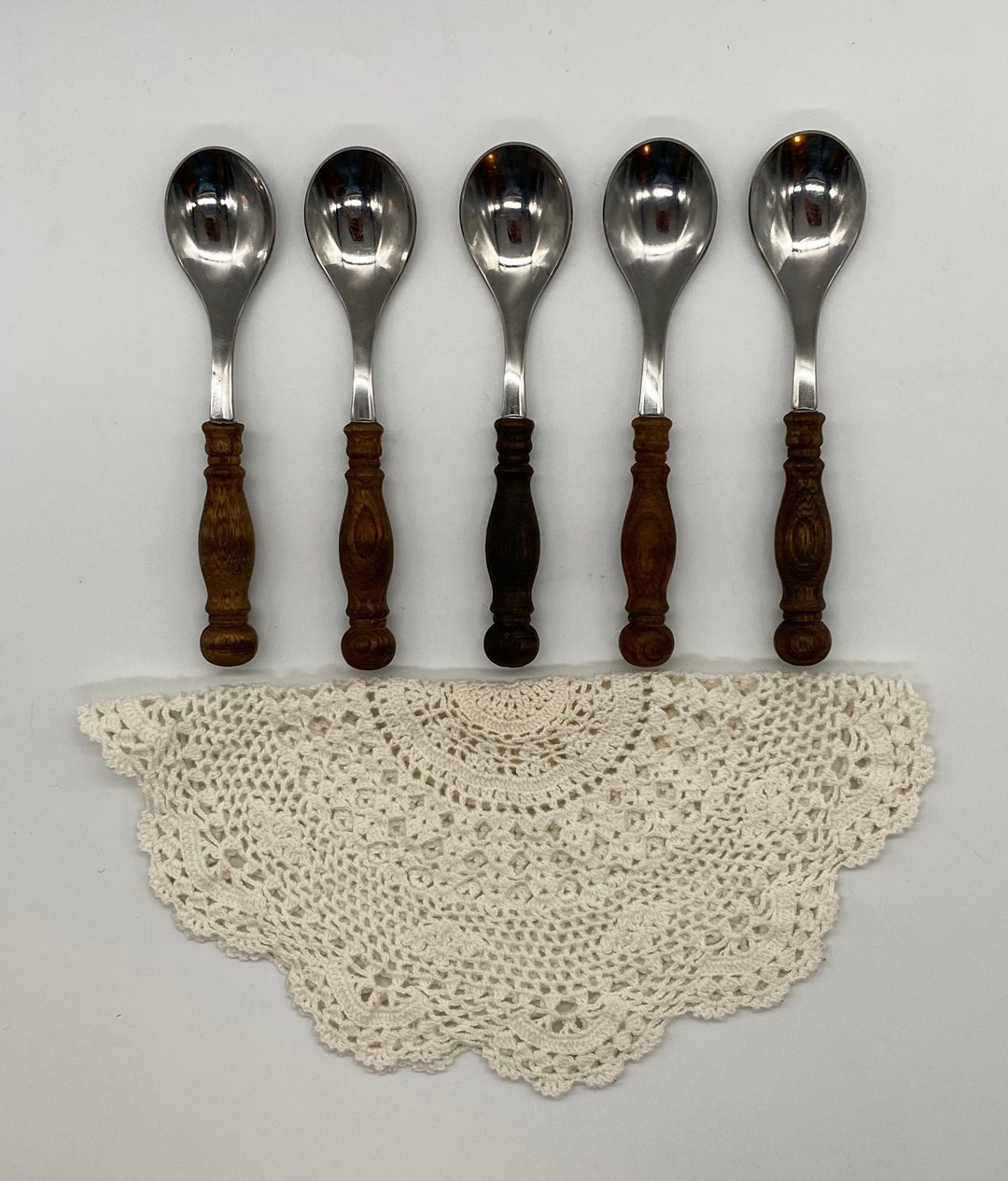 Vintage WMF Cromargan Wood Turned Handle Teaspoons - Made in Germany ...