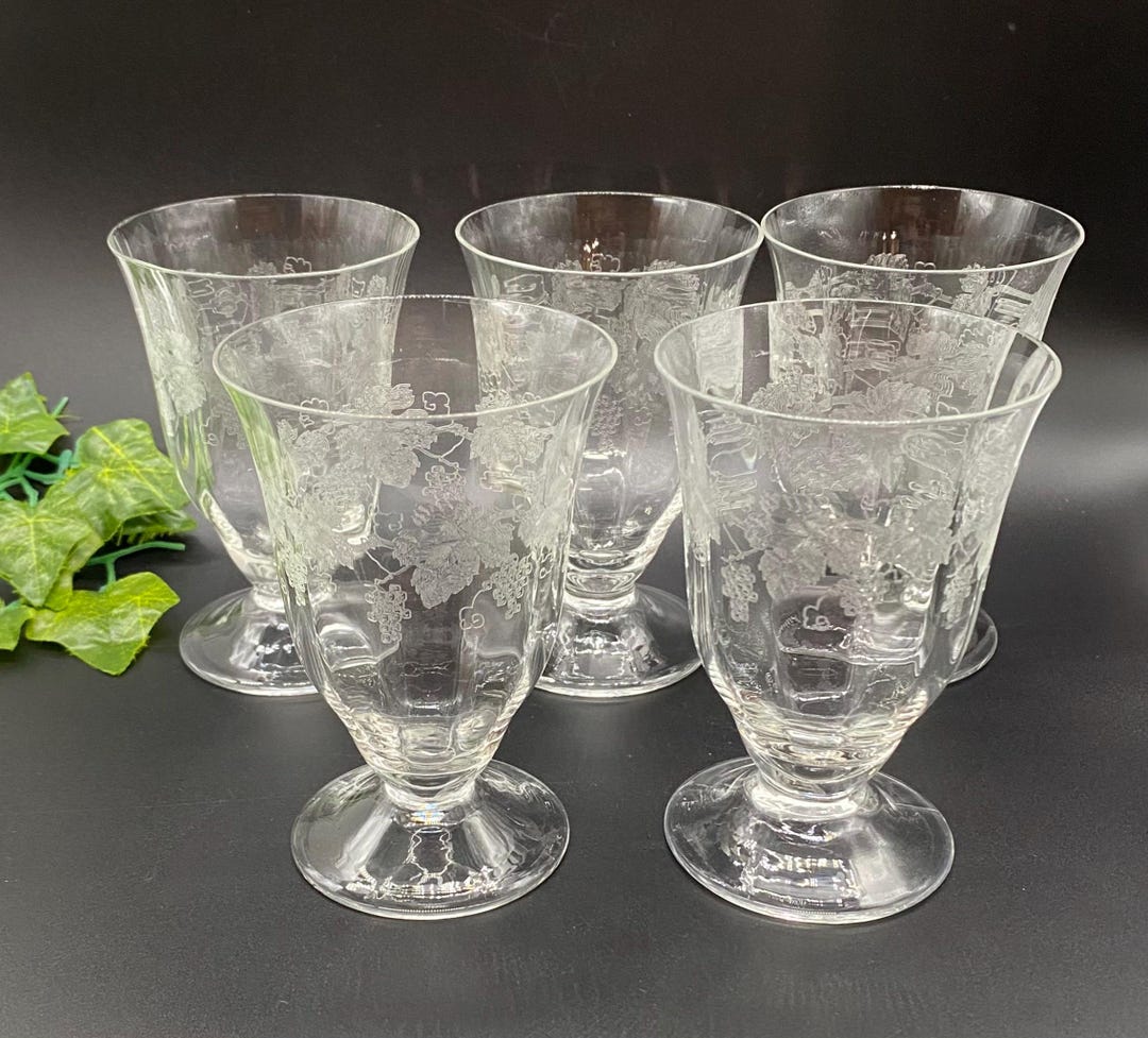 Set of 5 Juice/wine Glasses - Etched Pattern - Grapes/leaves - Mid ...