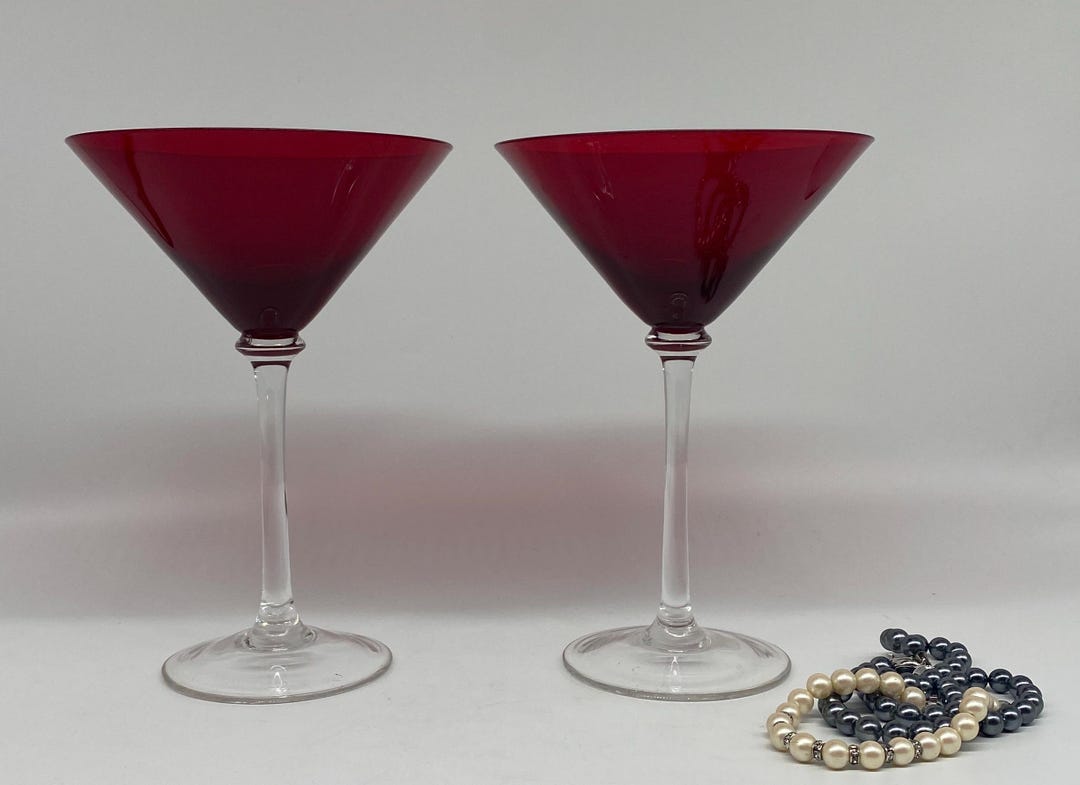 Vintage Rich Red Martini Glasses - Set of Two - Barware - Etsy