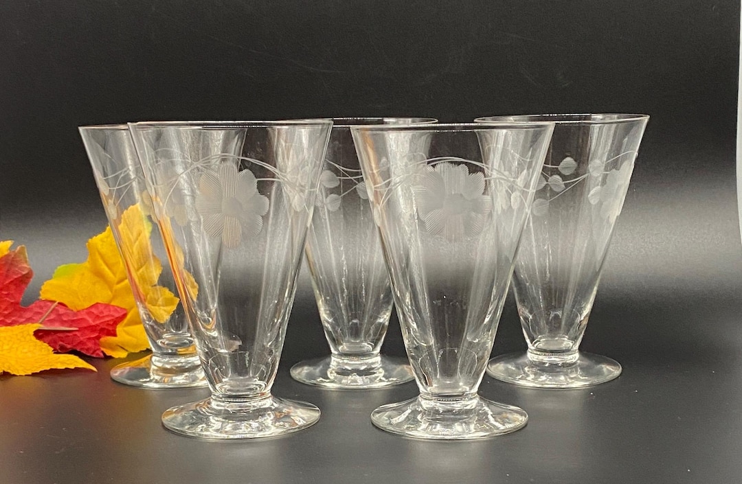 Vintage Footed Crystal Glasses - Etched Flowers - Water/cocktail/wine ...