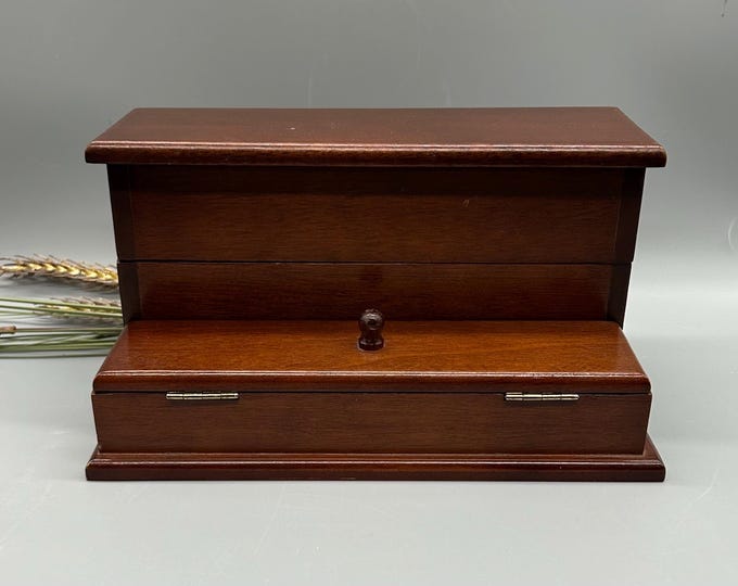Vintage Bombay Company Wooden Letter Box/desk Organizer Mahogany Hinged ...