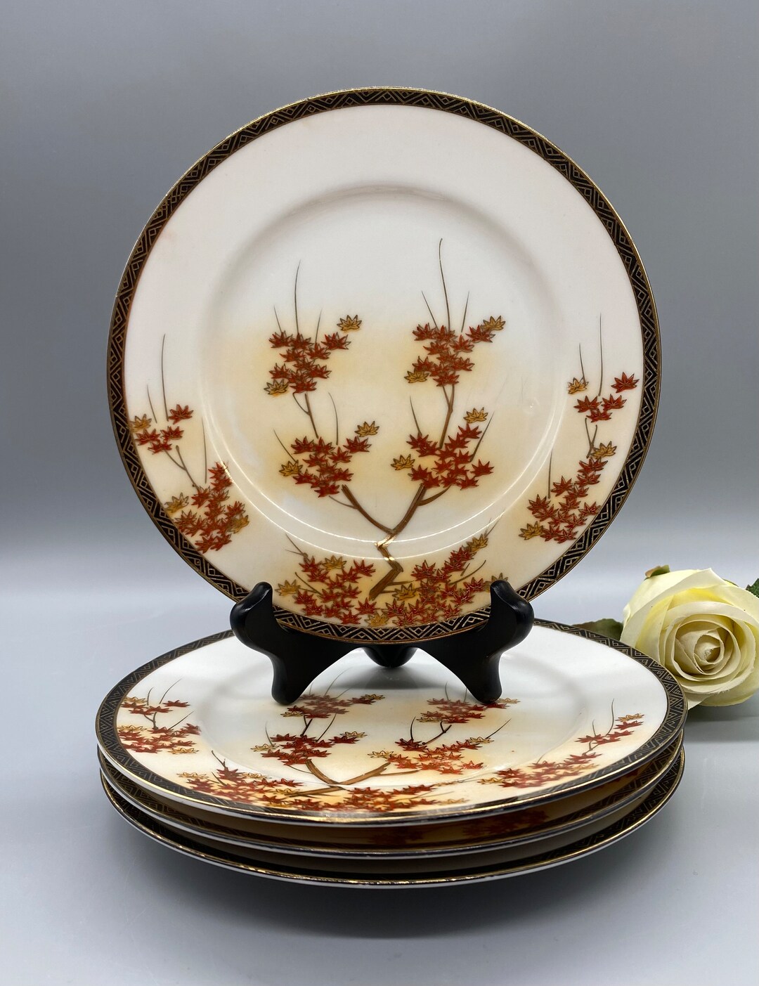 Vintage Asian Style Red Leaf Plates Set of 4 CPO Made in Japan - Etsy