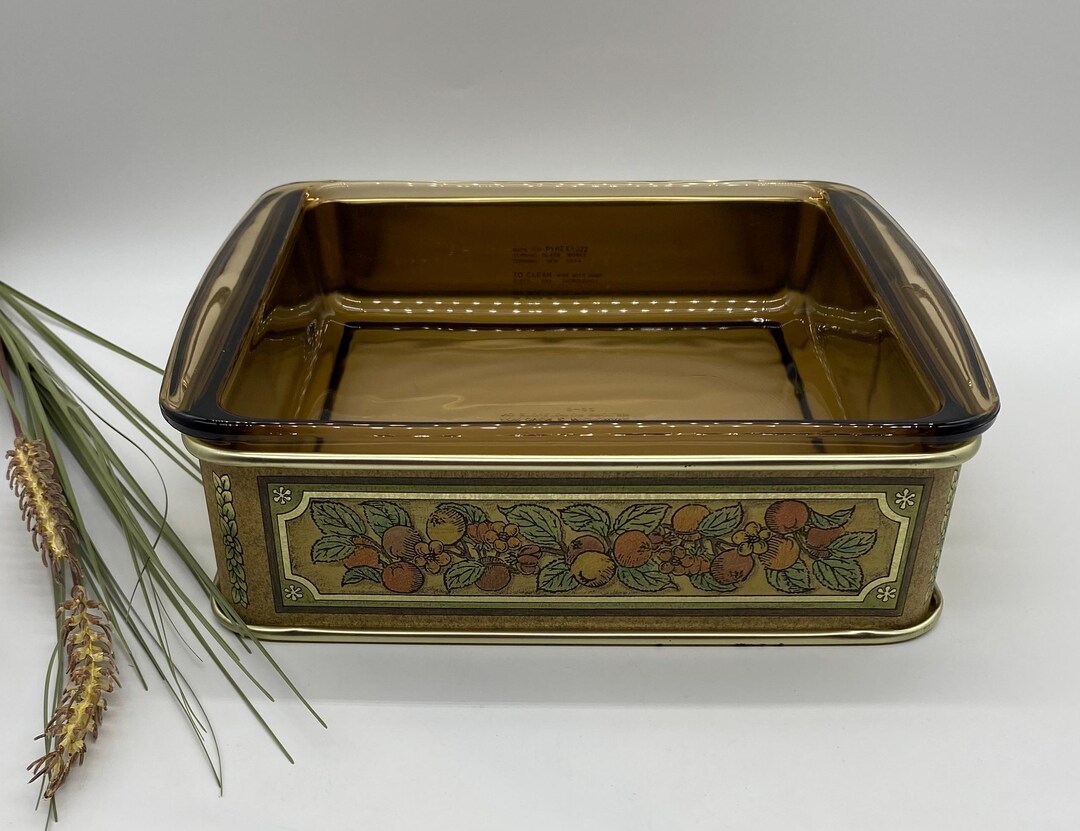 Vintage Amber Pyrex #222 Glass Casserole Baking Dish With Metal Carrier ...
