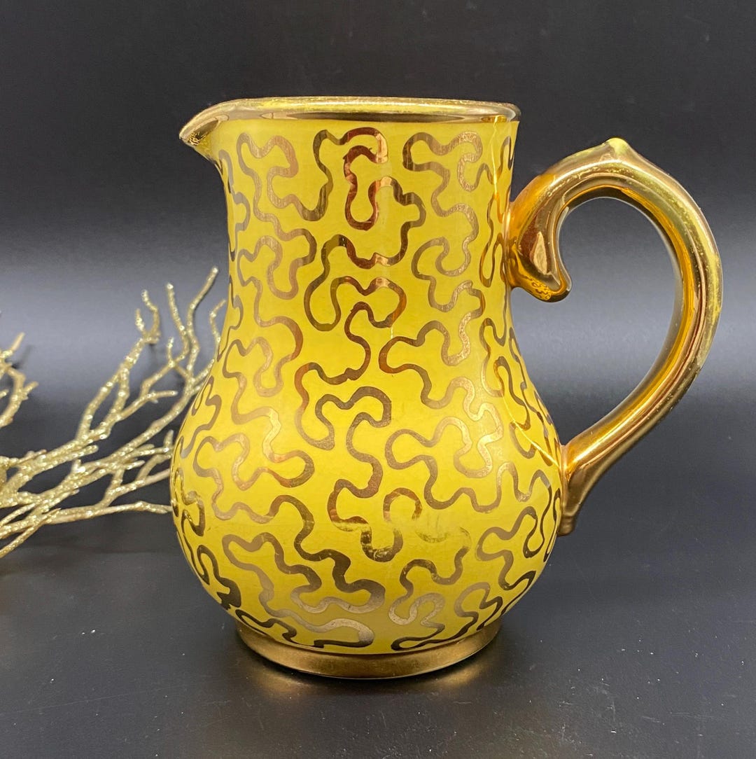 Vintage Sudlow Burslem Yellow Pitcher - Art Deco - Gold Swirl/squiggly ...