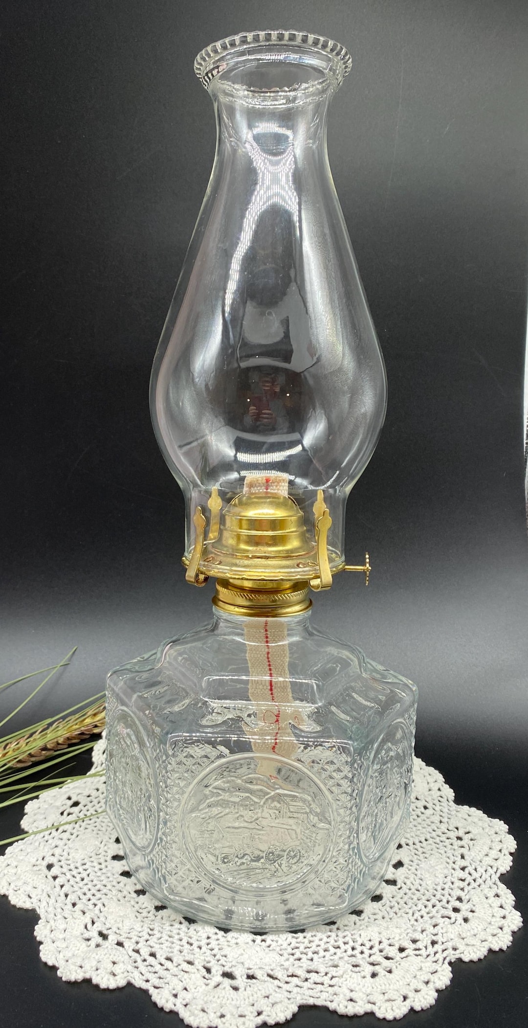 Vintage Lamplight Farms - Horse & Buggy oil Lamp - Hexagon Pressed ...